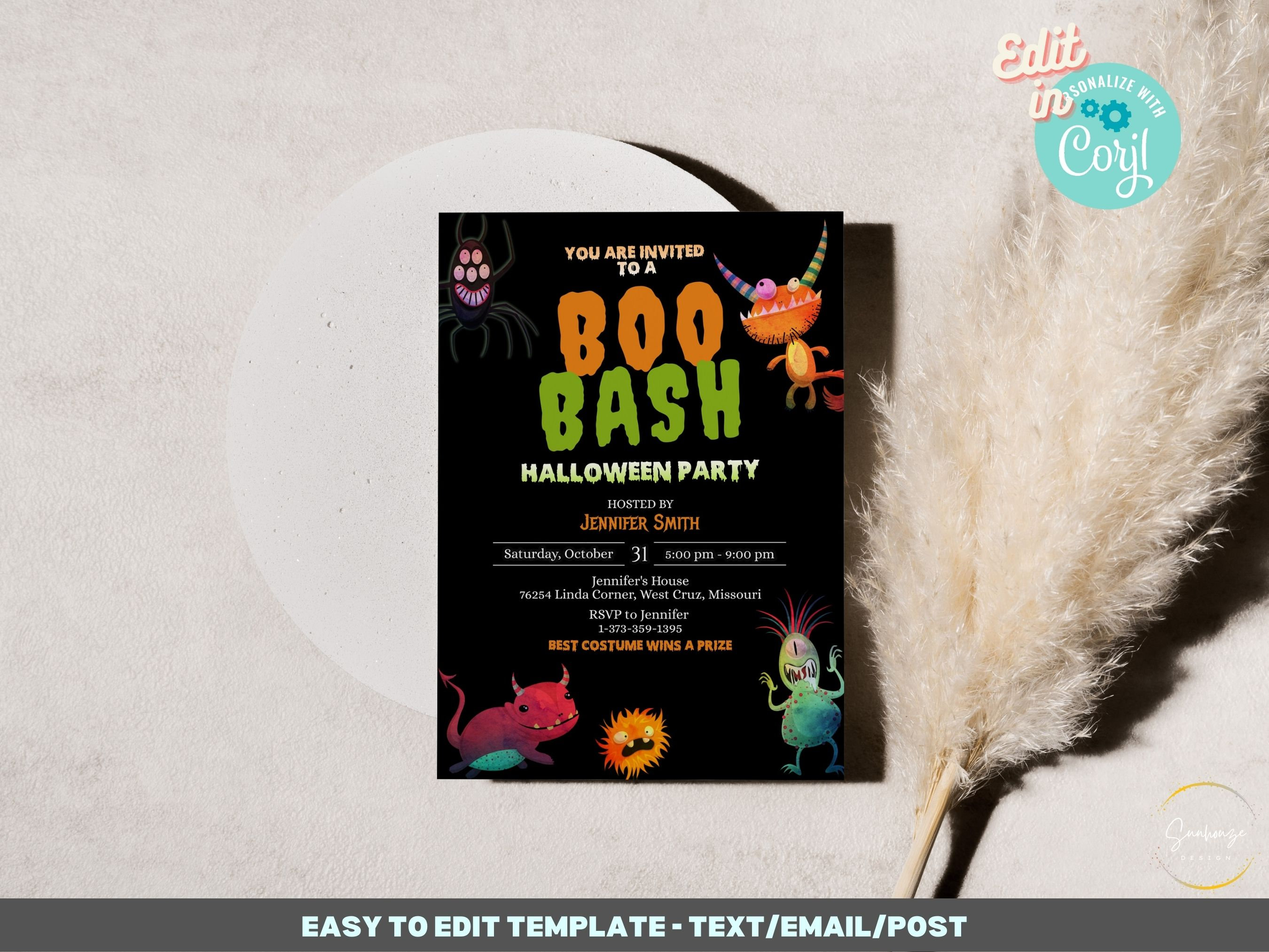 Editable Boo Bash Halloween Party Invitation Template - Etsy