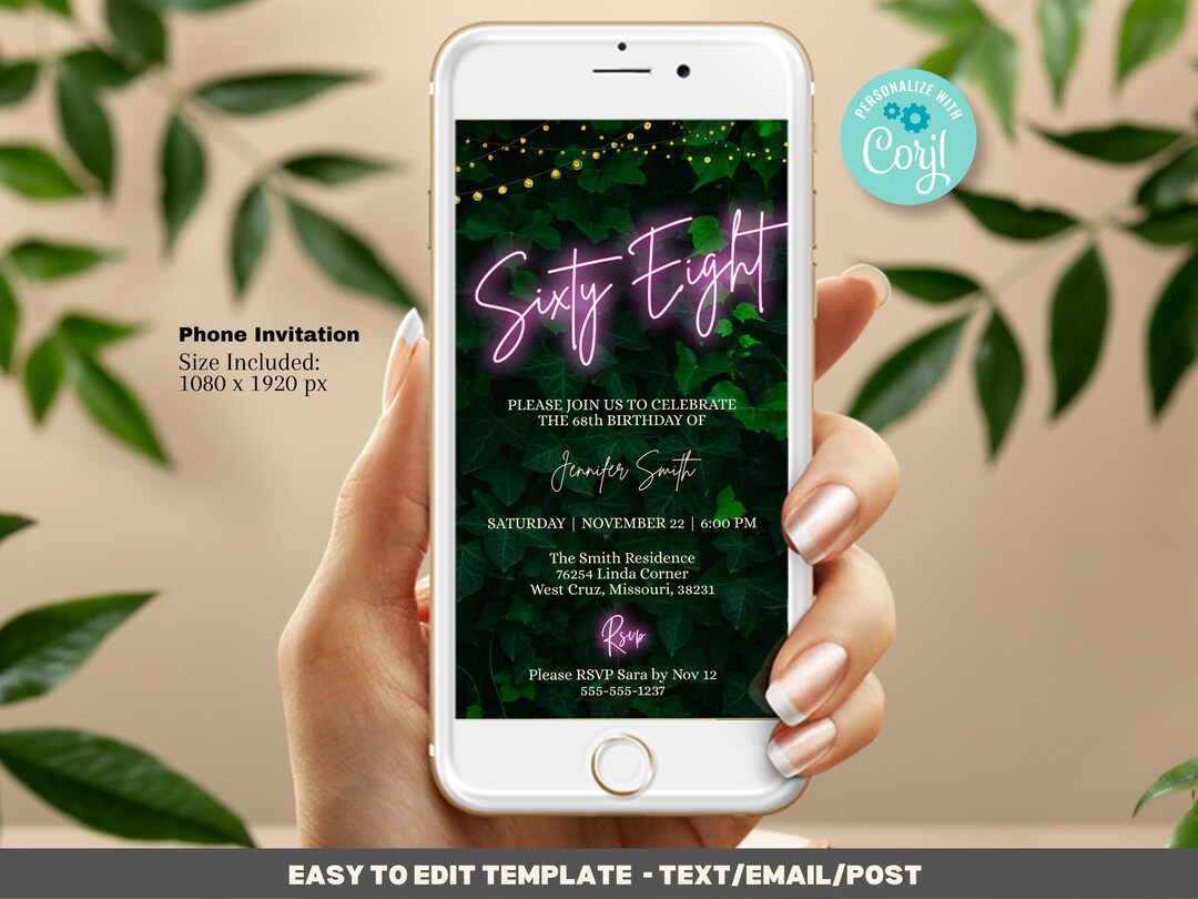 68th Birthday Invitation Template - Editable Template Digital Evite ...