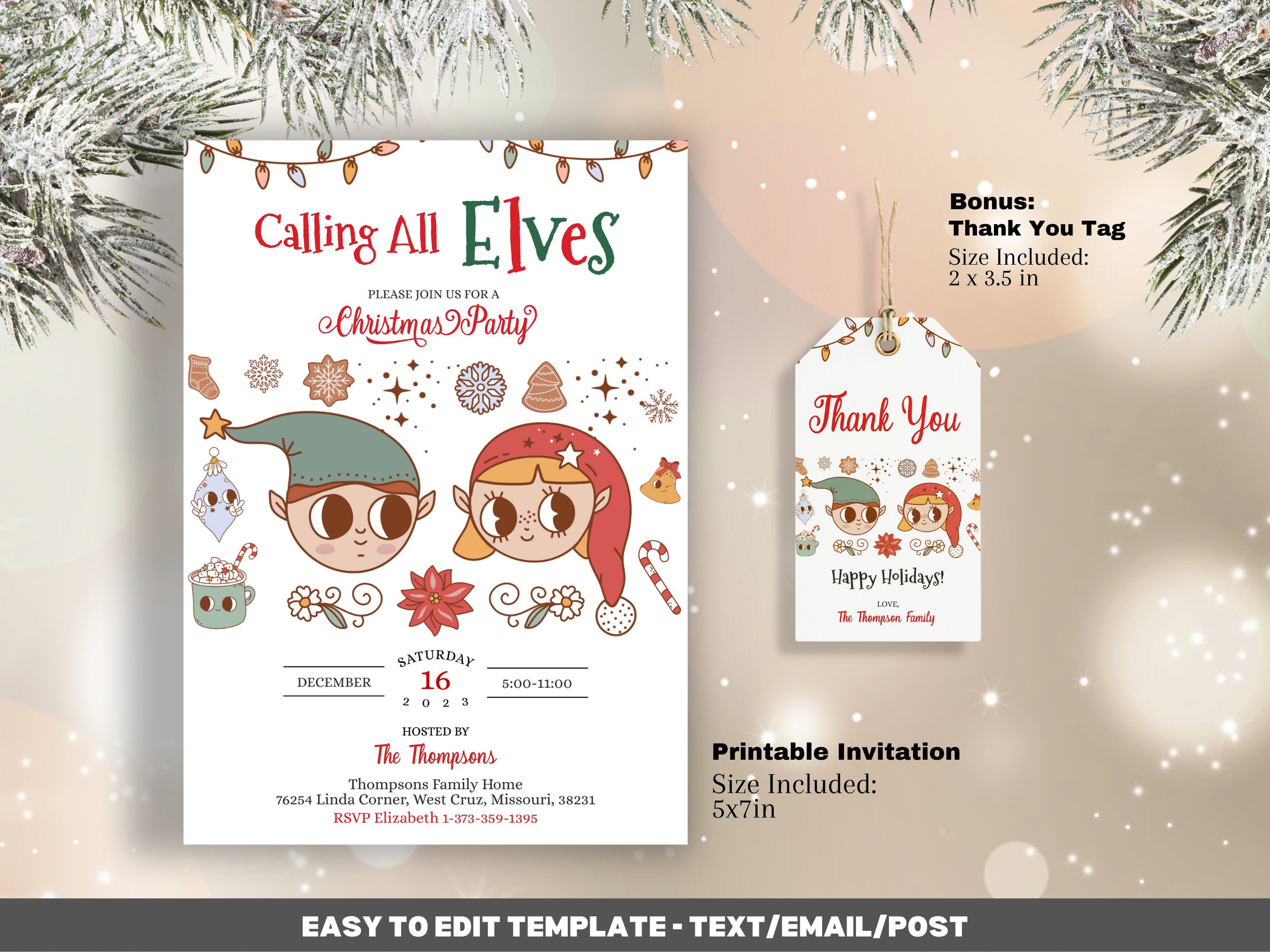 Editable Elf Invitation Template Christmas Holiday Invite Instant ...