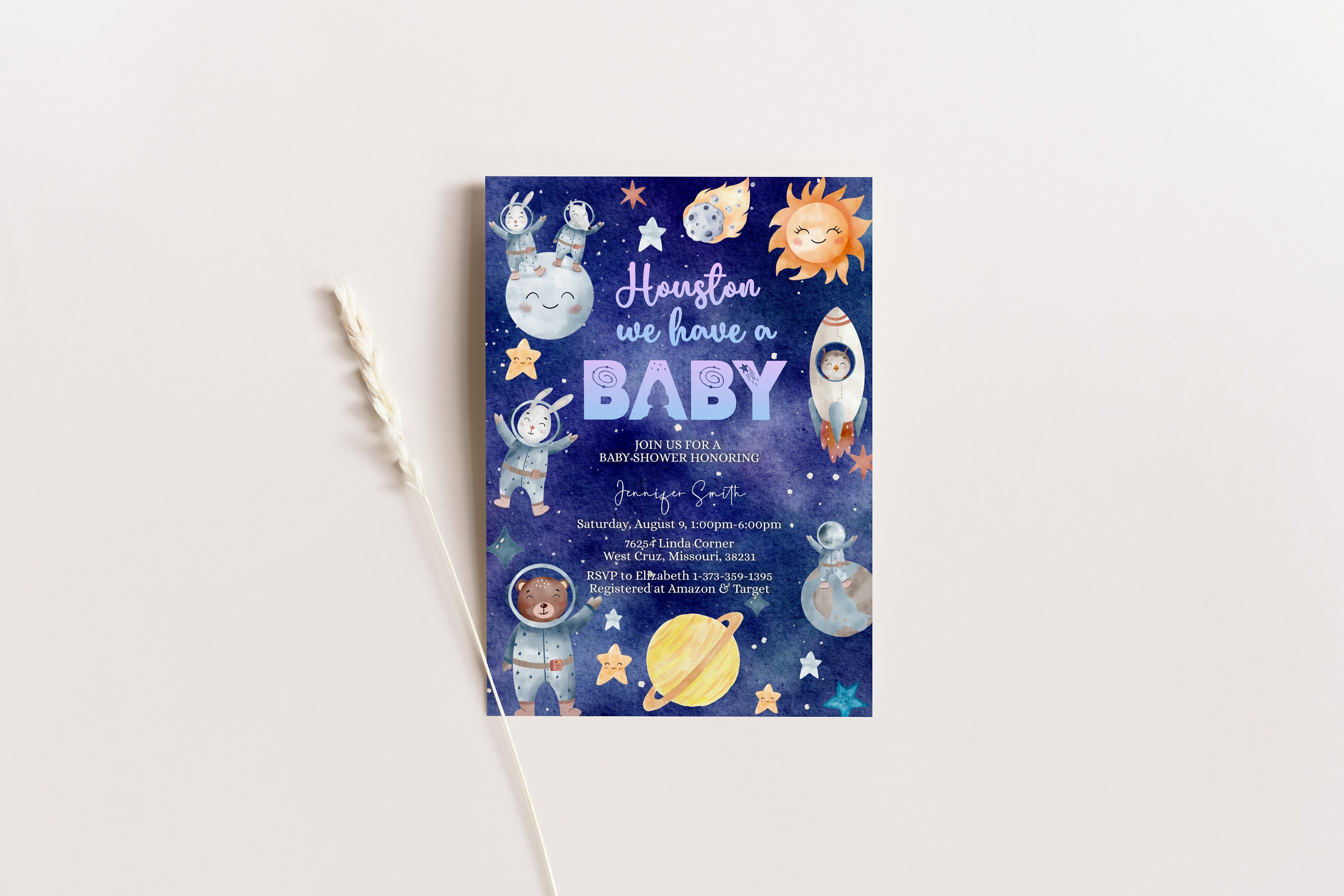Editable Galaxy Baby Shower Invitation Template 5x7, Space Baby Shower ...