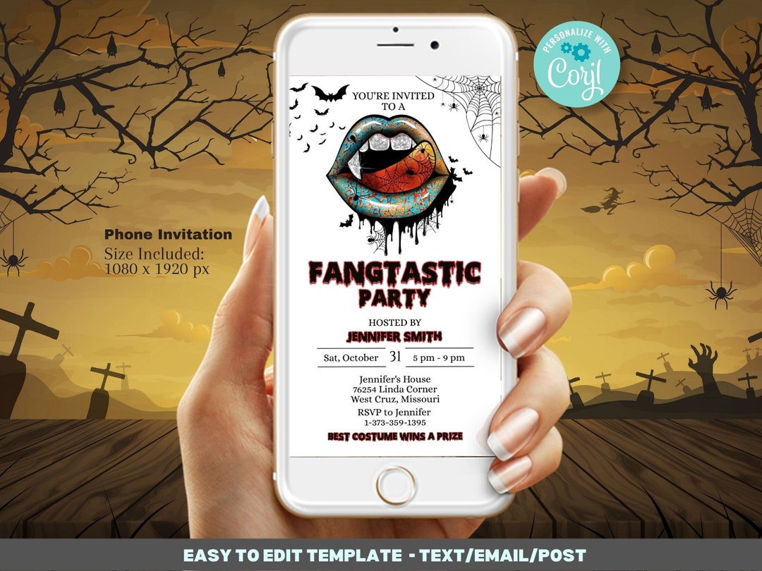 Fangtastic Halloween Party Invitation: Editable Digital Evite ...