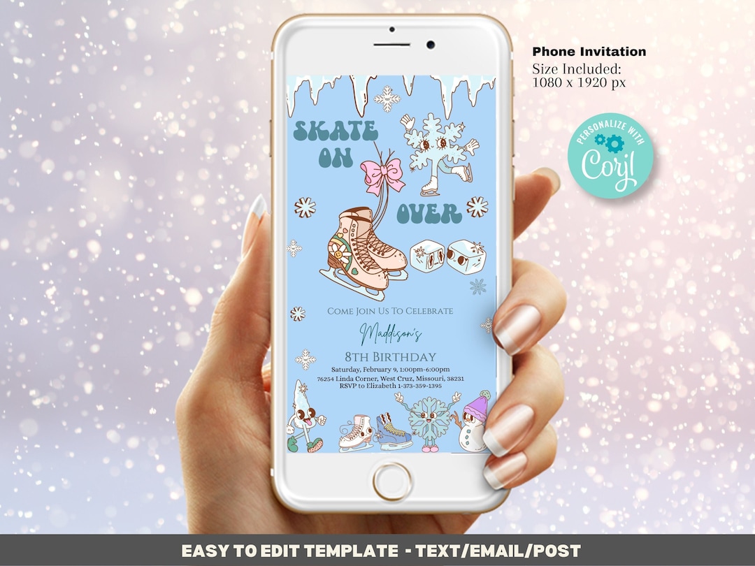 Ice Skating Invitation Template, Skate Invite, Skate on Over - Digital ...