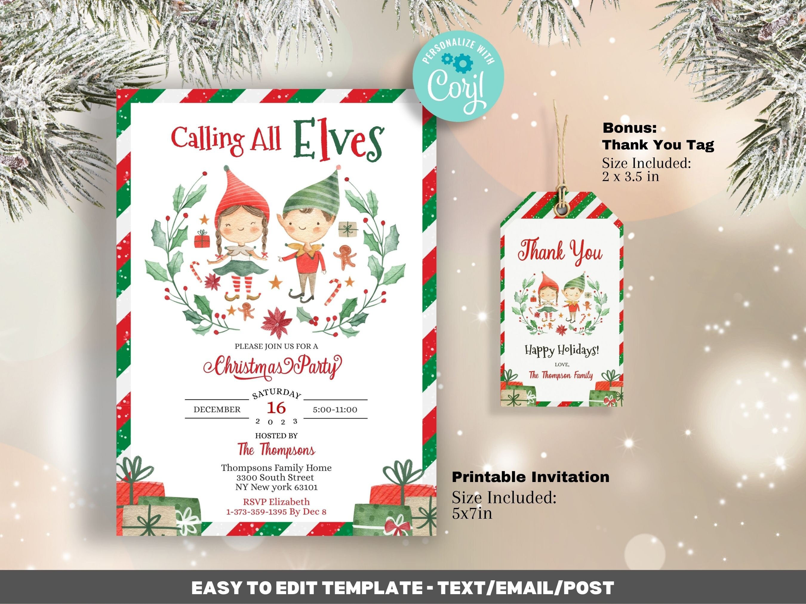 Editable Calling All Elves Invitation Template - Christmas Holiday ...