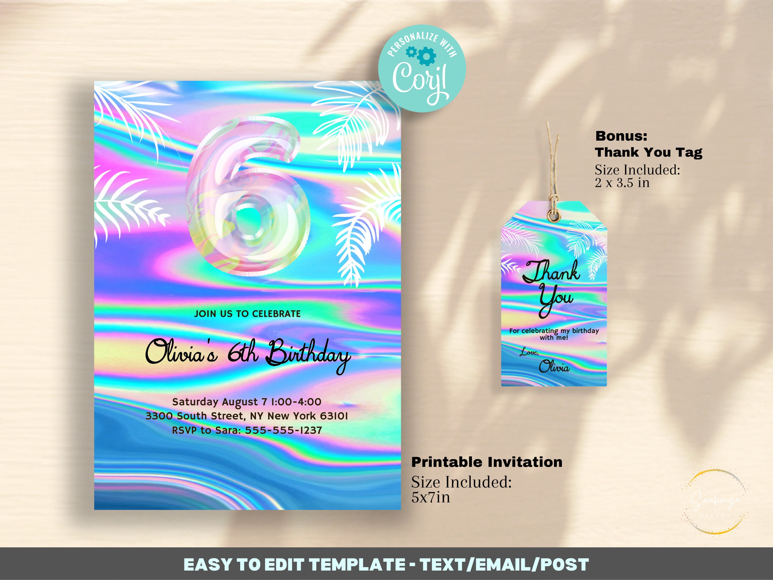 Editable 6th Birthday Invitation Template Printable Glitter - Etsy