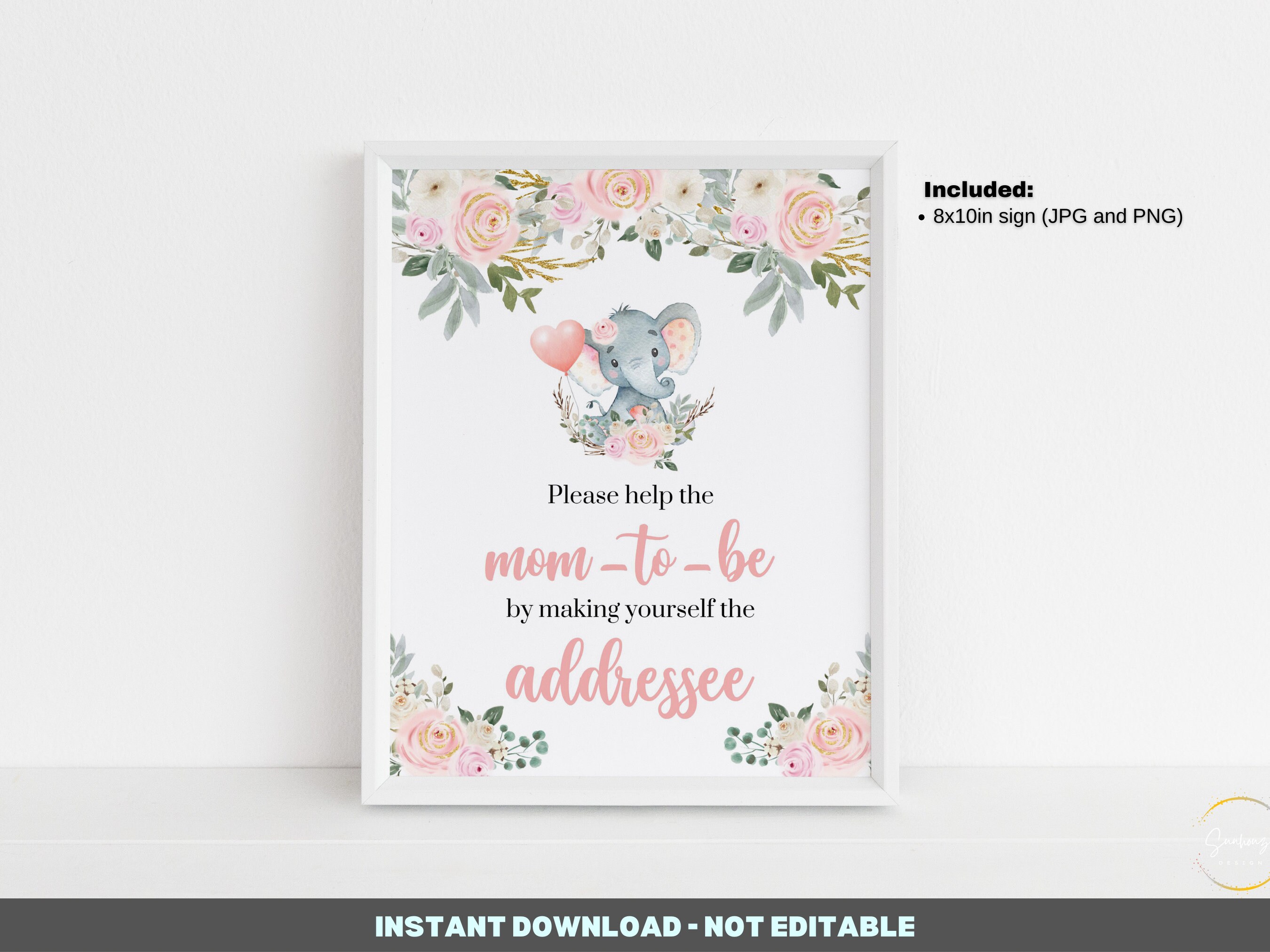 Printable Envelope Station Sign, Elephant Baby Shower Games Help the ...