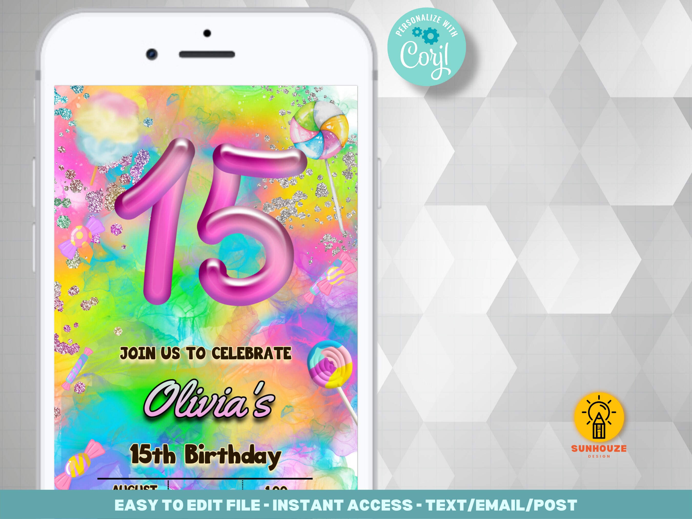 15th Birthday Invitation Template - Editable Template Digital Evite ...