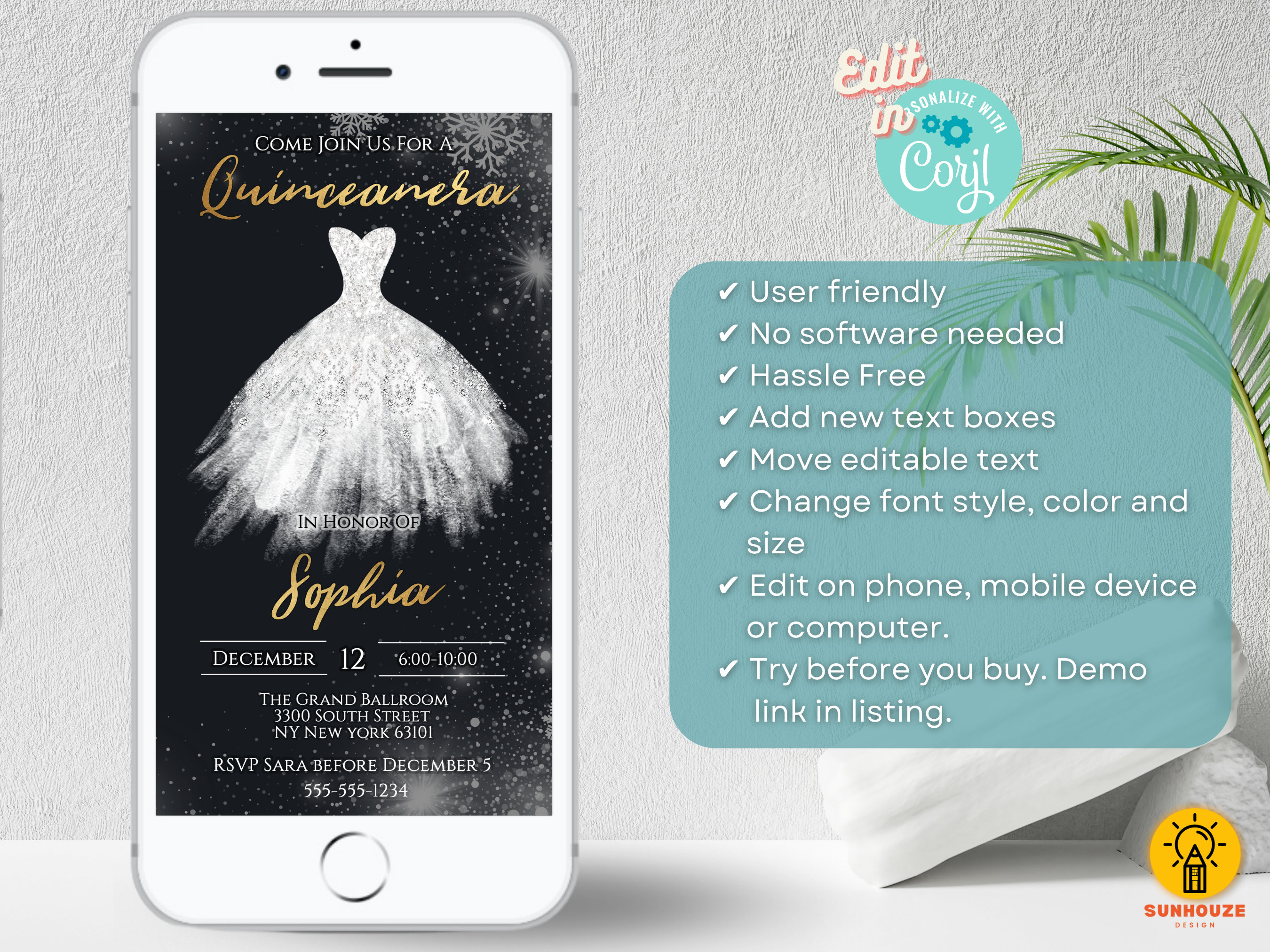 Editable Quinceanera Birthday Invitation Template Evite Send - Etsy