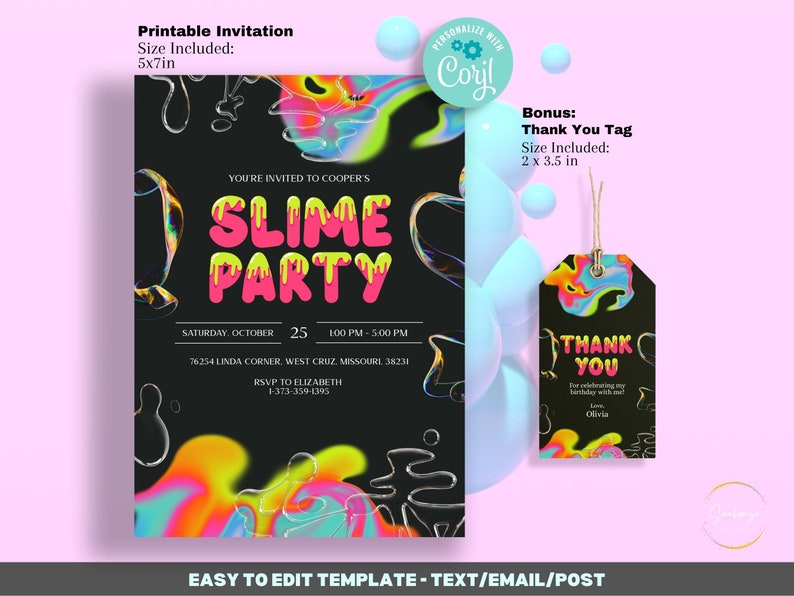 Editable Slime Party Invitation - Slime Birthday Party Invitation ...