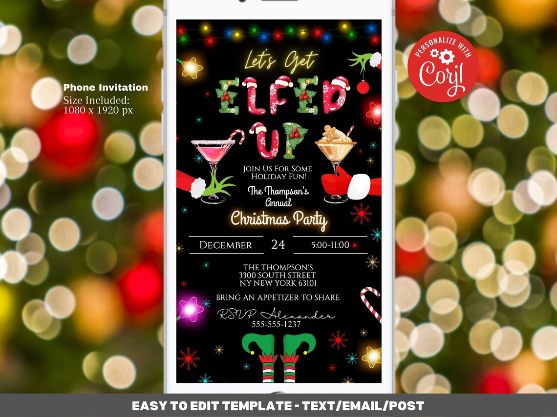 Let's Get Elfed up Holiday Invitation Template: Editable Digital Evite ...