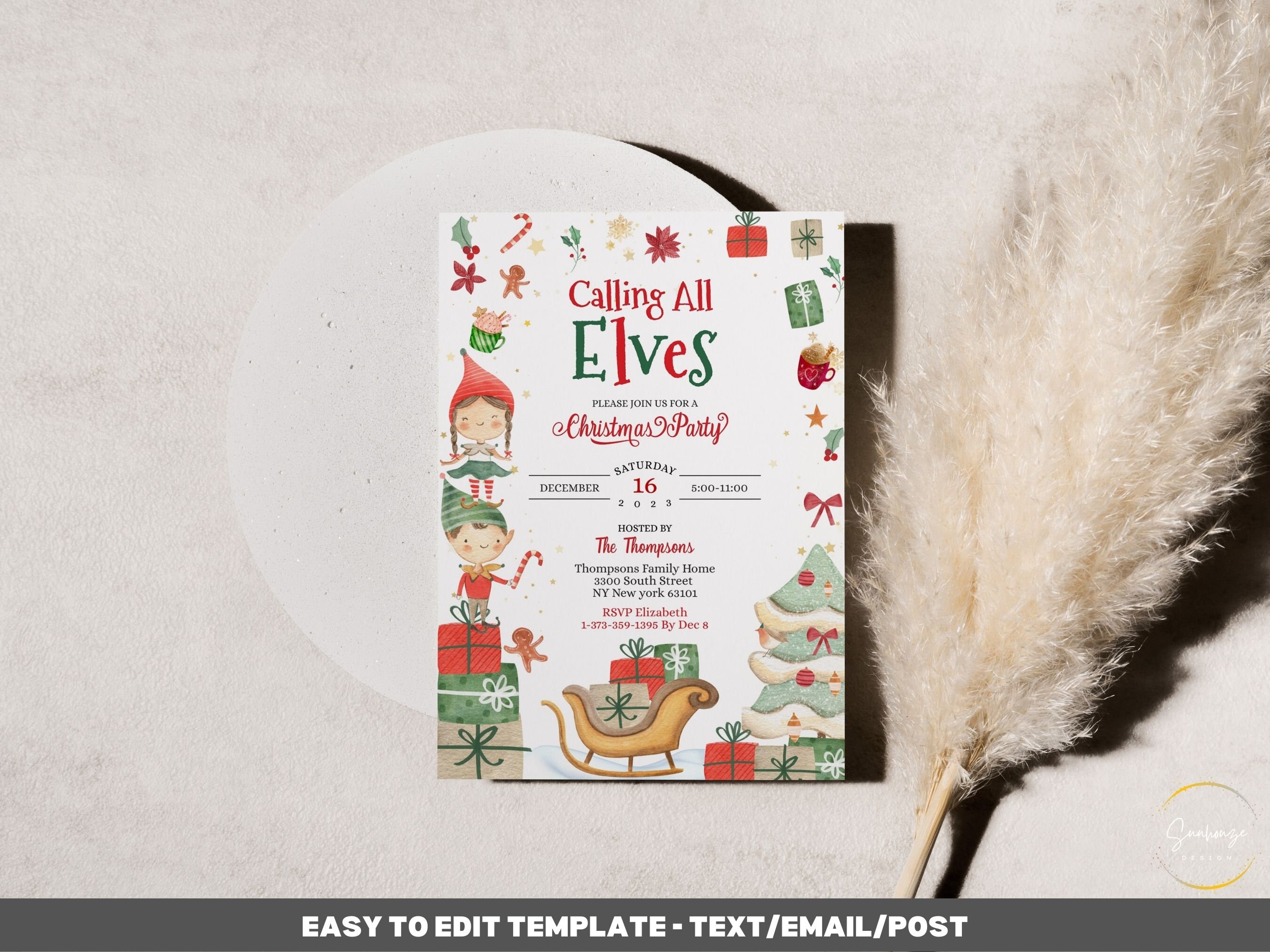Editable Calling All Elves Invitation Template - Christmas Holiday ...