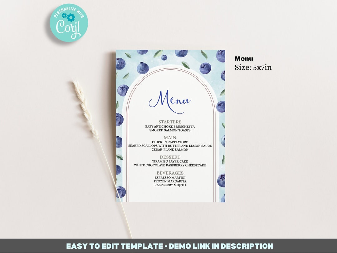 Editable Blueberry Baby Shower Menu Template, Sweet Berry Baby Boy ...