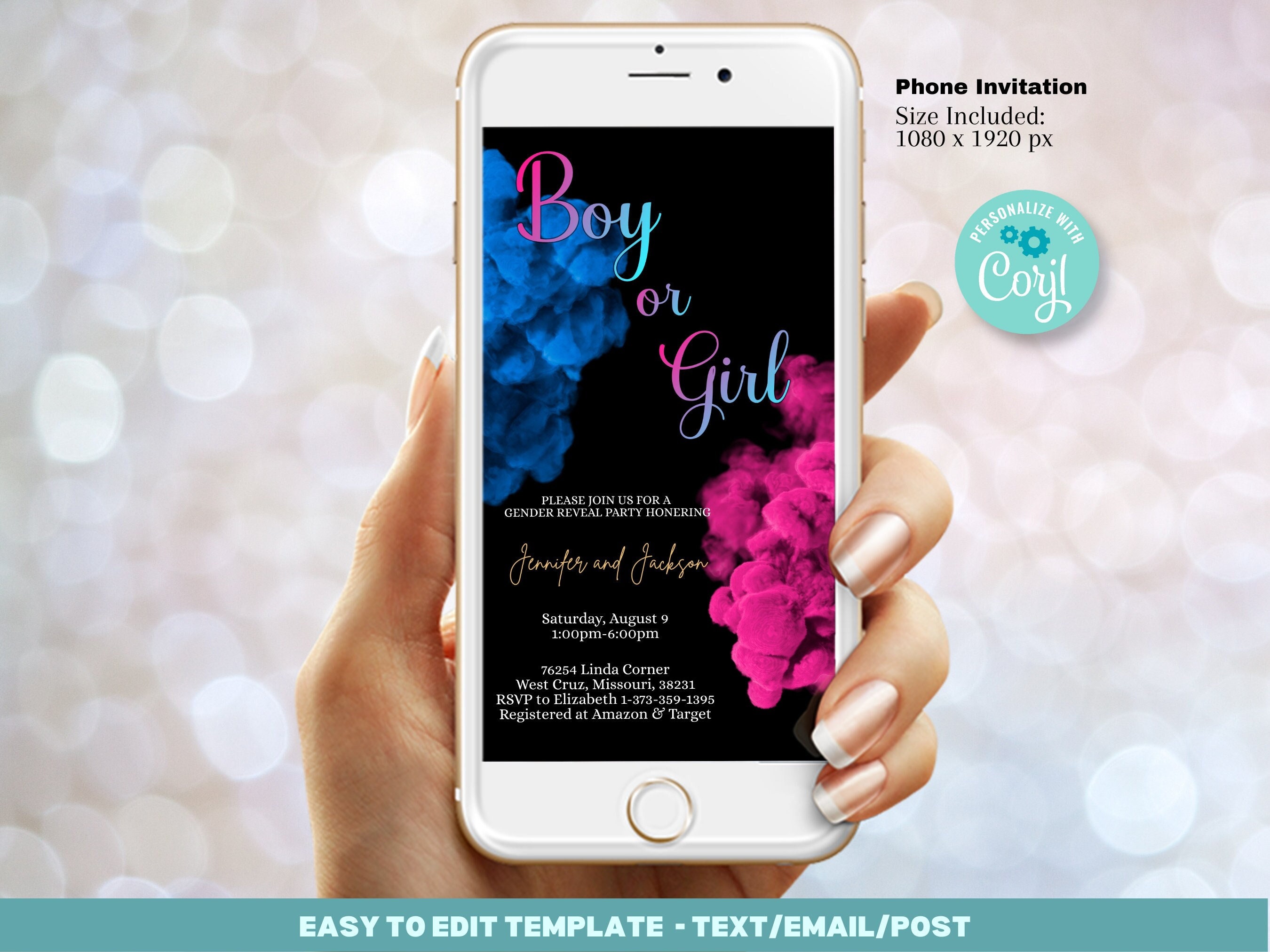 Digital Gender Reveal Invitation Template - Boy or Girl Invitation ...