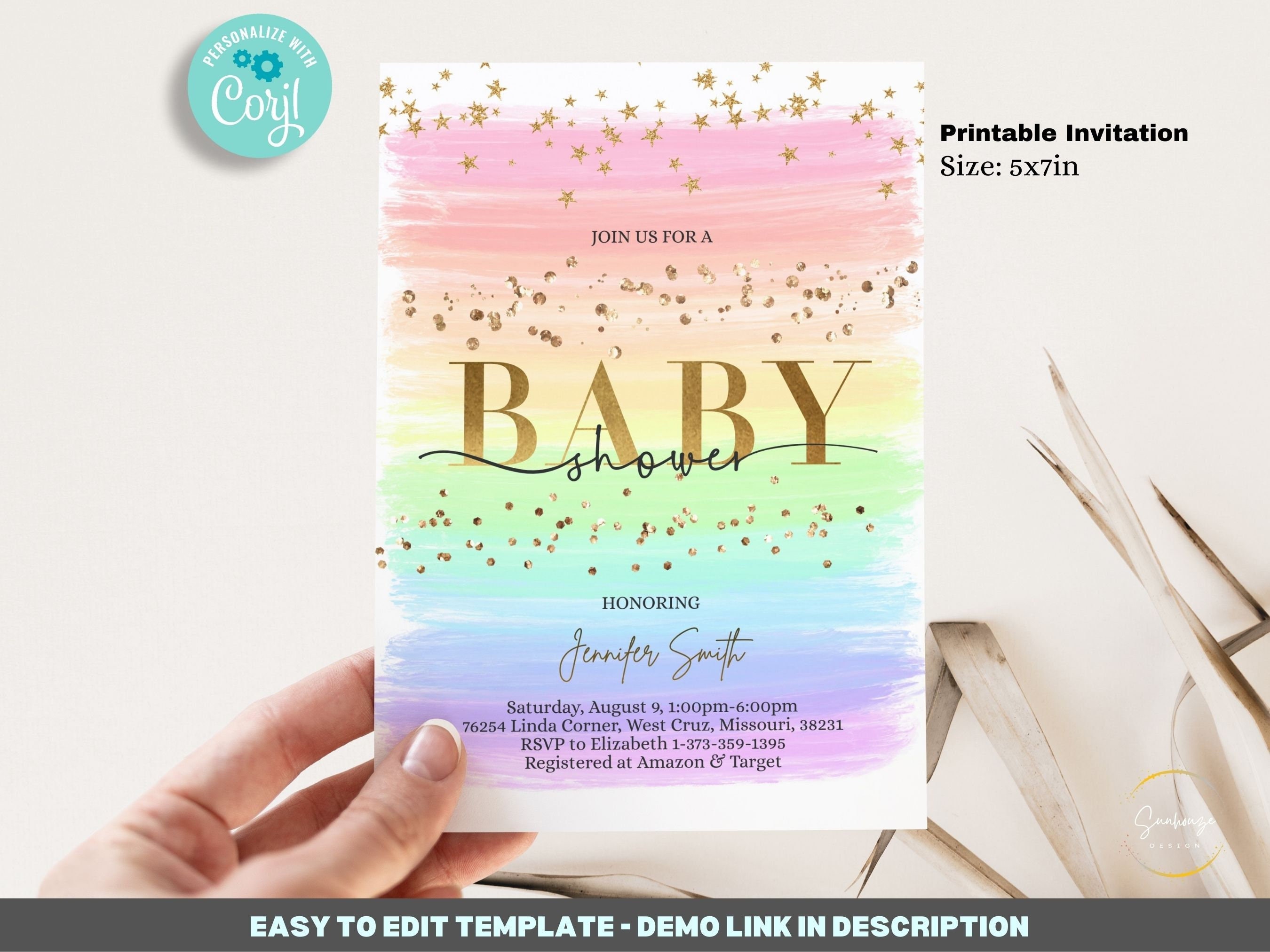 Editable Rainbow Baby Shower Invitation Template 5x7, Rainbow Baby ...