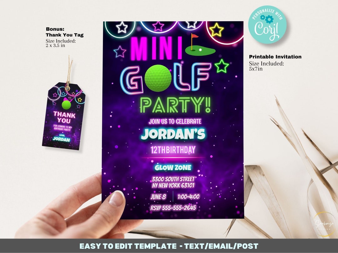 Glow Mini Golf Birthday Invitation Phone Glow Party Invitation Template ...