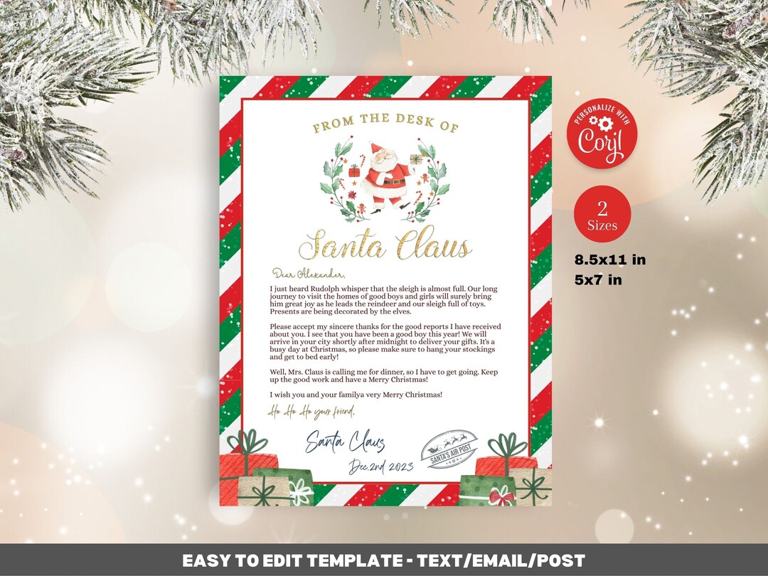 Editable Letter From Santa Template - 2 Sizes Included - Etsy