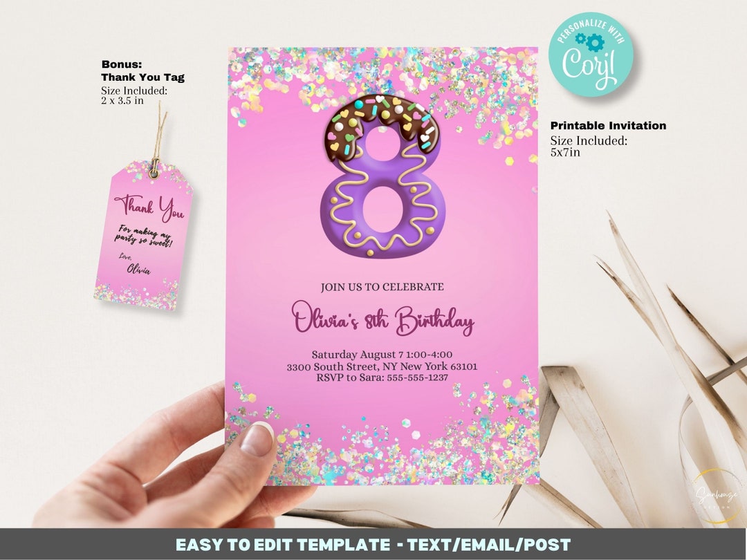 8th Birthday Invitation Template Printable, Editable Cookie Invitation ...