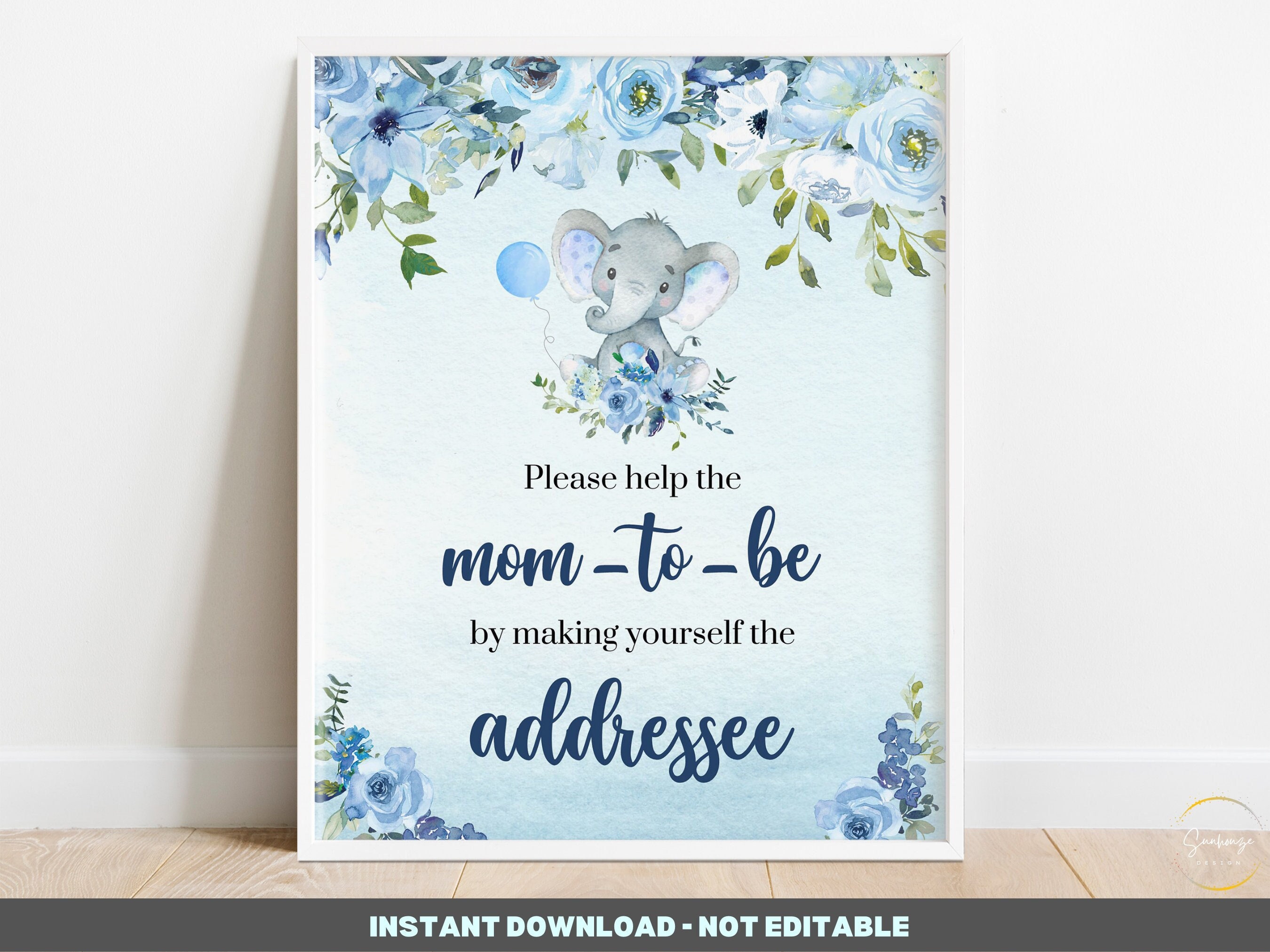 Printable Envelope Station Sign, Elephant Baby Shower Games Help the ...