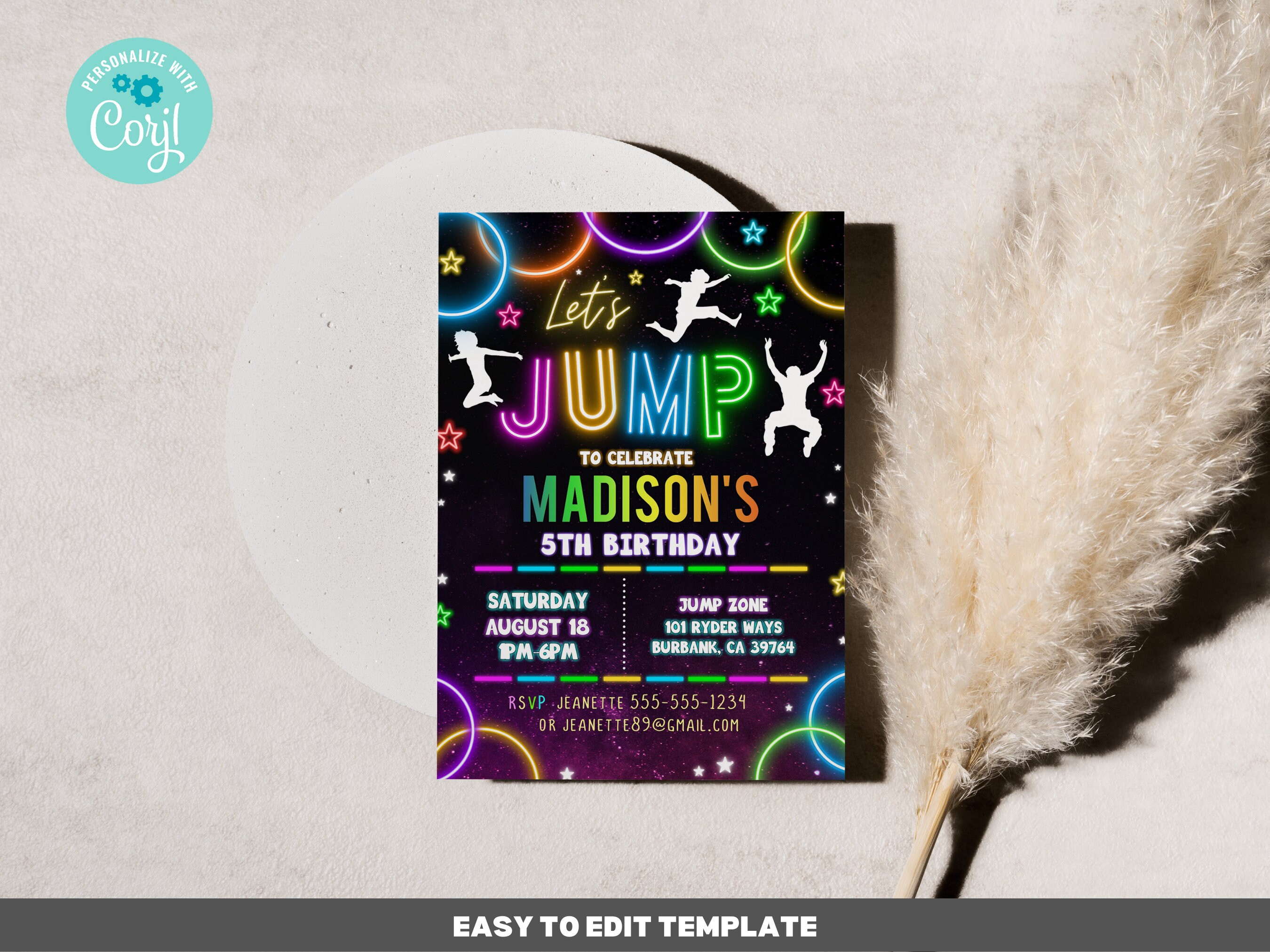 Editable Jump Birthday Invitation 5x7 Printable | Lets Jump Trampoline ...