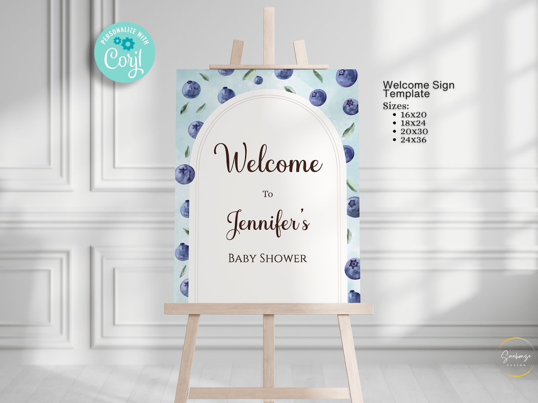 Editable Blueberry Shower Welcome Sign - Baby Shower Entrance Sign - 4 ...