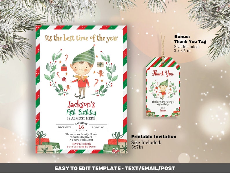 Editable Elf Birthday Invitation Template Winter Birthday - Etsy