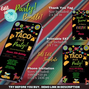 Editable Taco Birthday Invitation Template, Taco Invitation, Taco ...