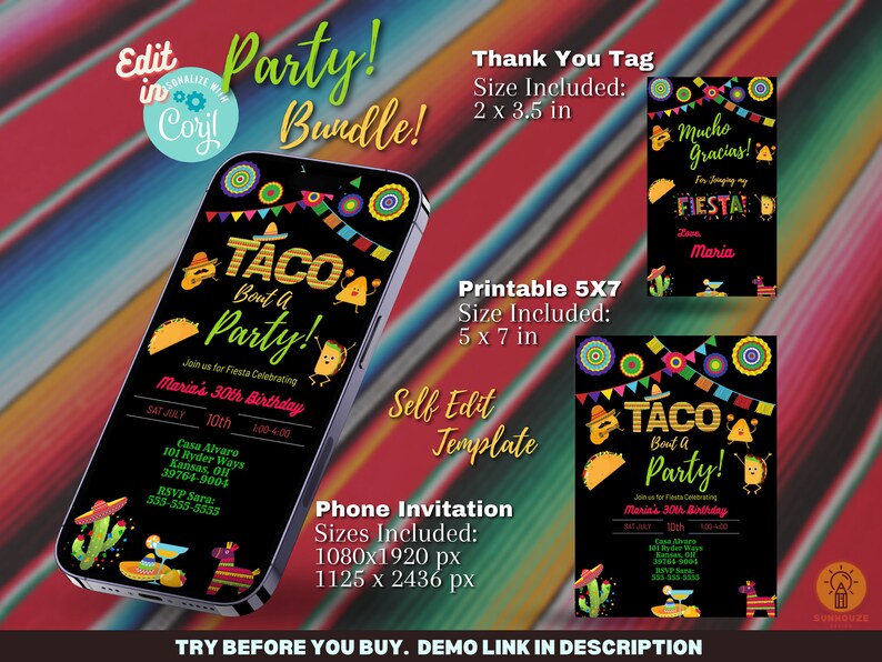 Editable Taco Birthday Invitation Template Taco Invitation - Etsy
