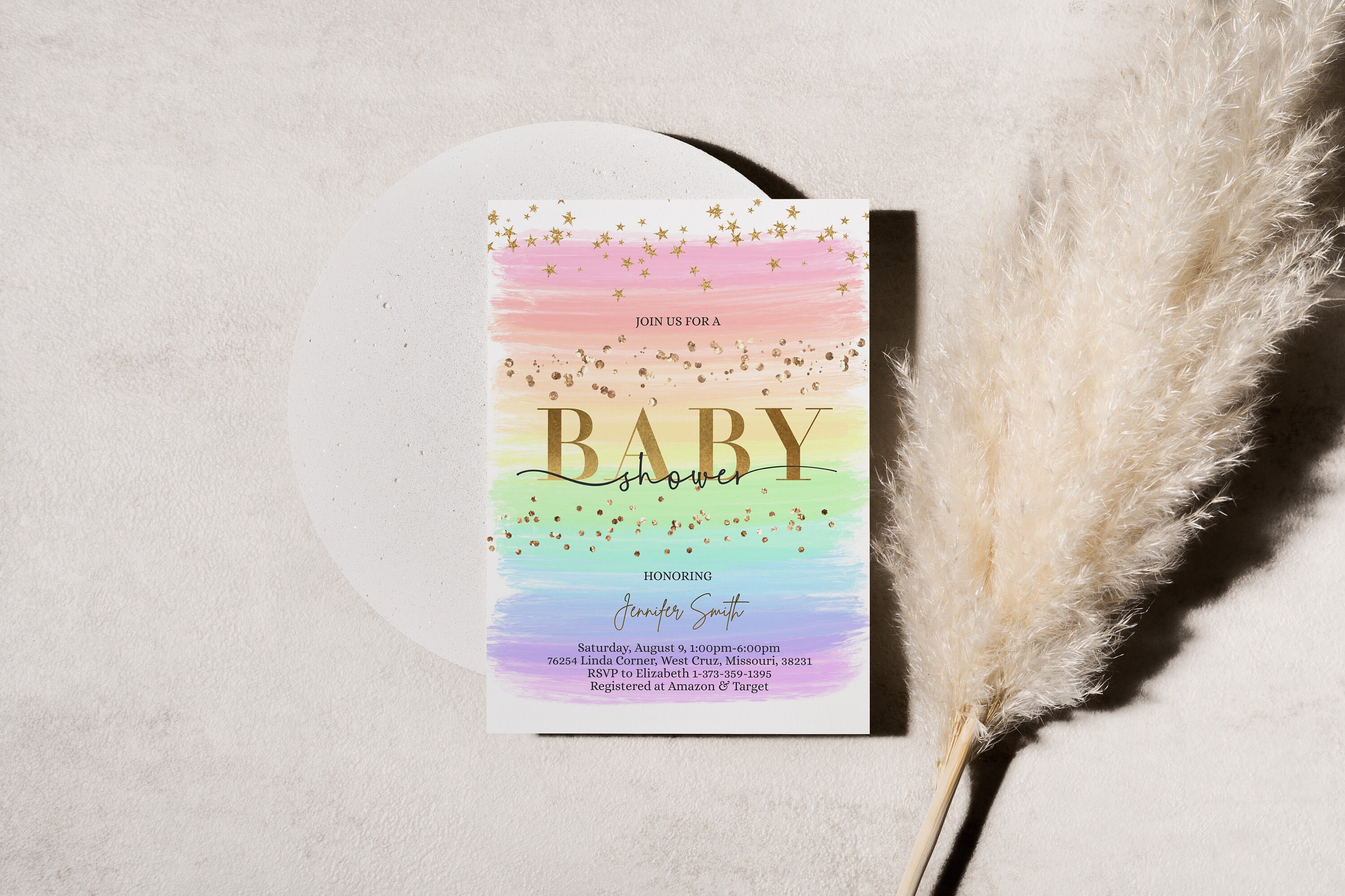 Editable Rainbow Baby Shower Invitation Template 5x7, Rainbow Baby ...