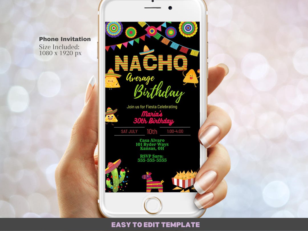 Editable Nacho Birthday Invitation Template - Nacho Average Birthday ...
