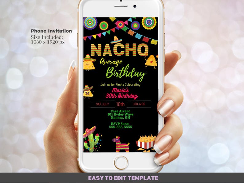 Editable Nacho Birthday Invitation Template - Nacho Average Birthday ...