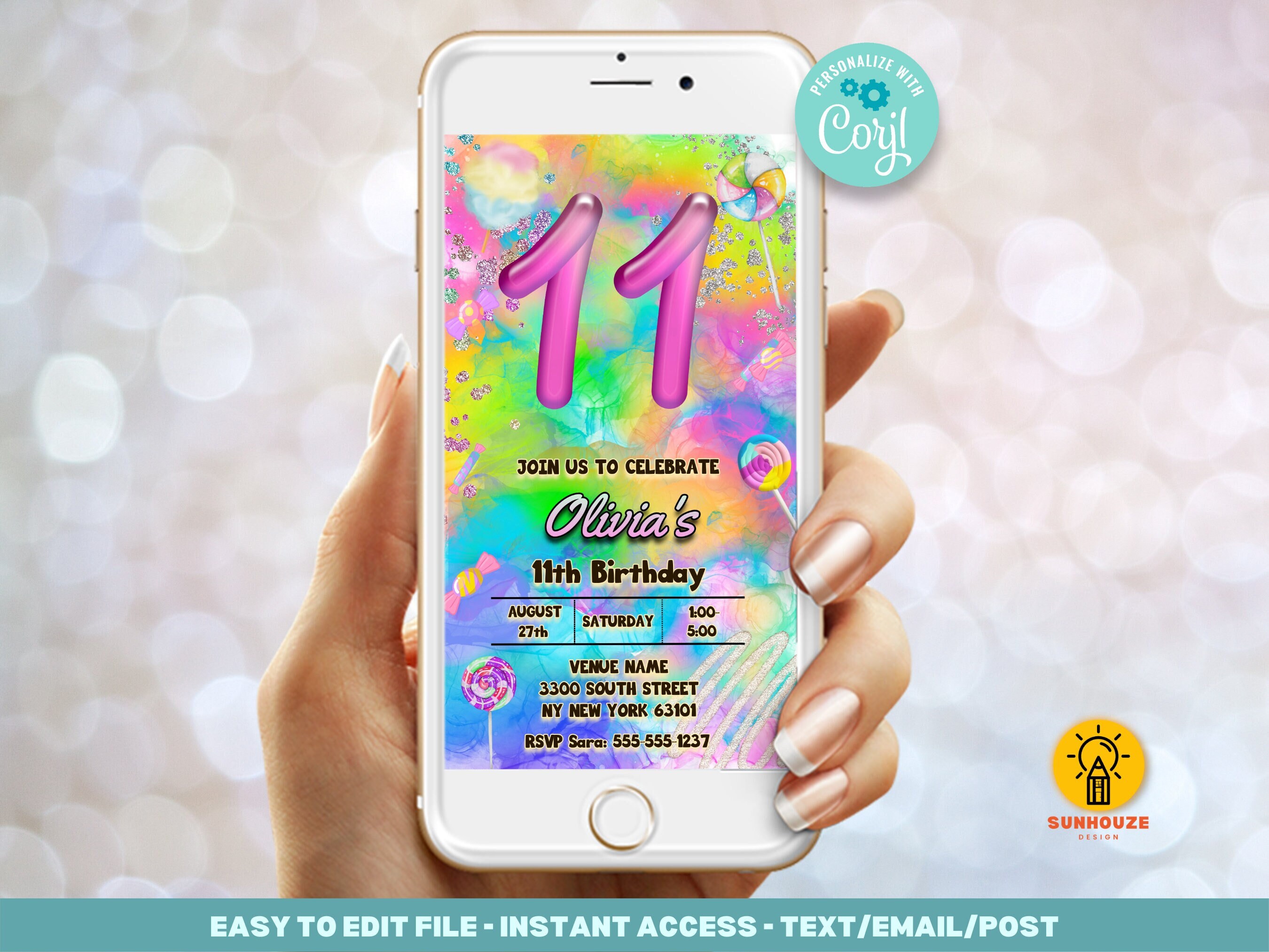 11th Birthday Invitation Template - Editable Template Digital Evite ...