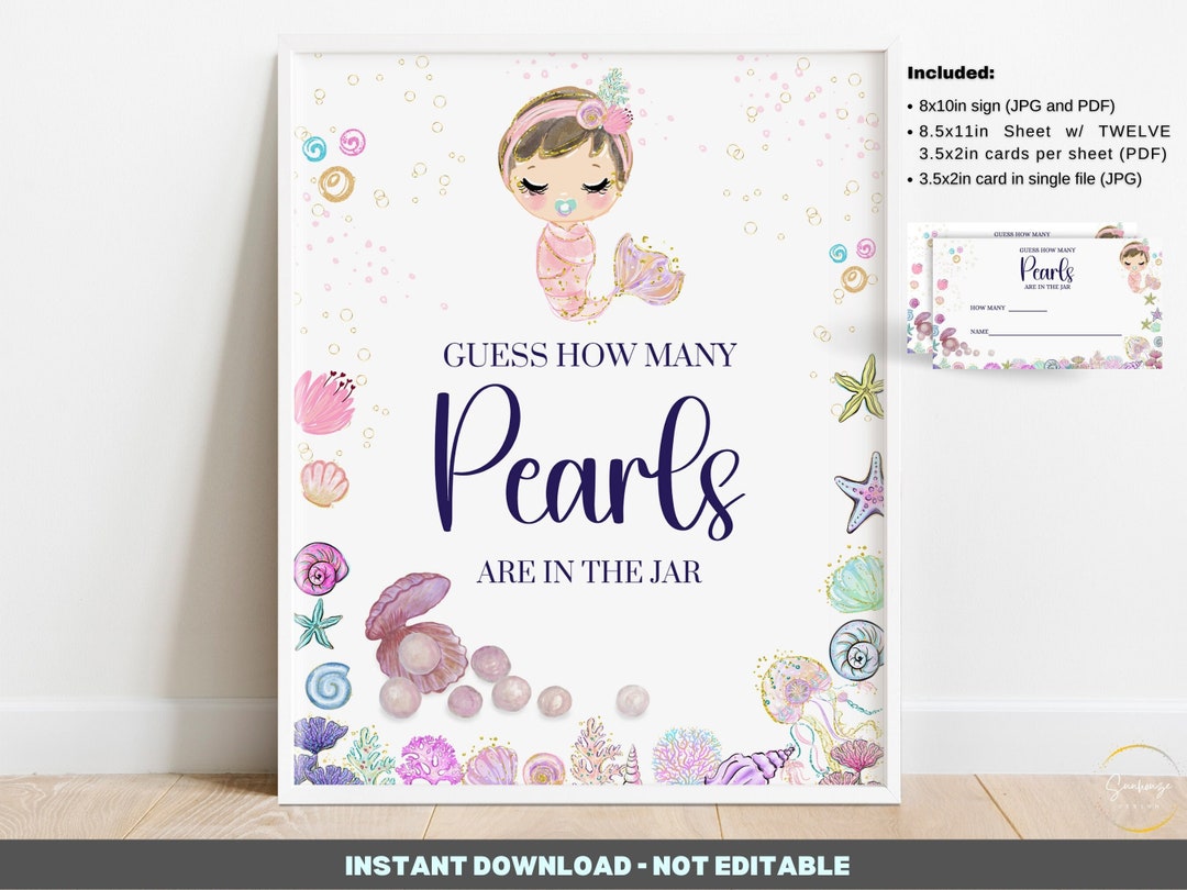 Guess How Many Pearls Shower Sign Mermaid Baby Shower Games - Etsy