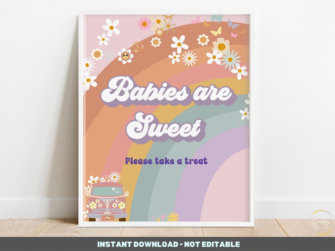 Groovy Babies Are Sweet Sign - Groovy Baby Shower Favors Sign - 70s ...