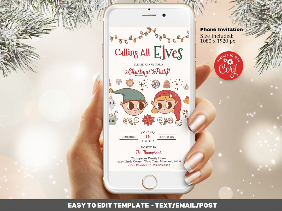 Editable Elf Invitation Template - Holiday Christmas Party Invite for ...