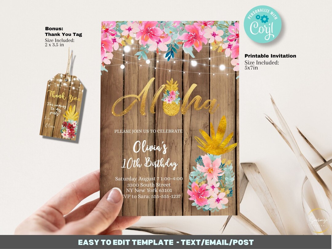 Aloha Invitation, Hawaiian Invitation Invitation Template - Luau Party ...