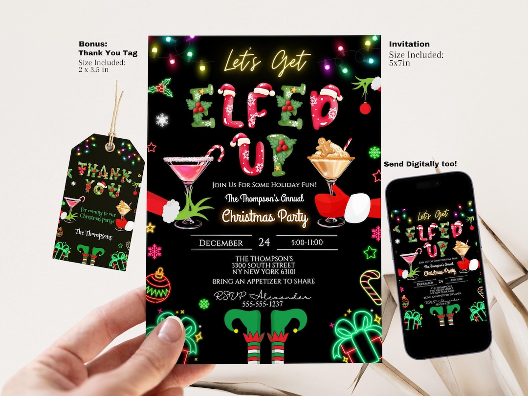 Let's Get Elfed up Invitation Template - Holiday Invite Instant Digital ...