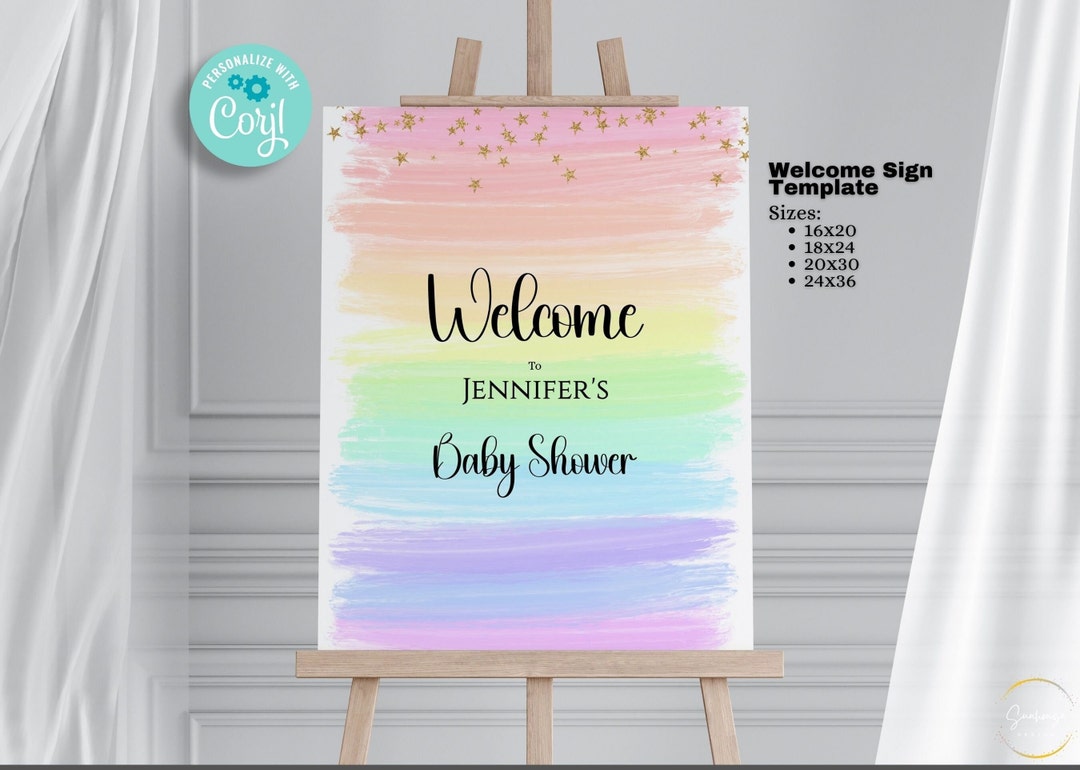 Editable Rainbow Baby Shower Welcome Sign - Rainbow Baby Shower Welcome ...