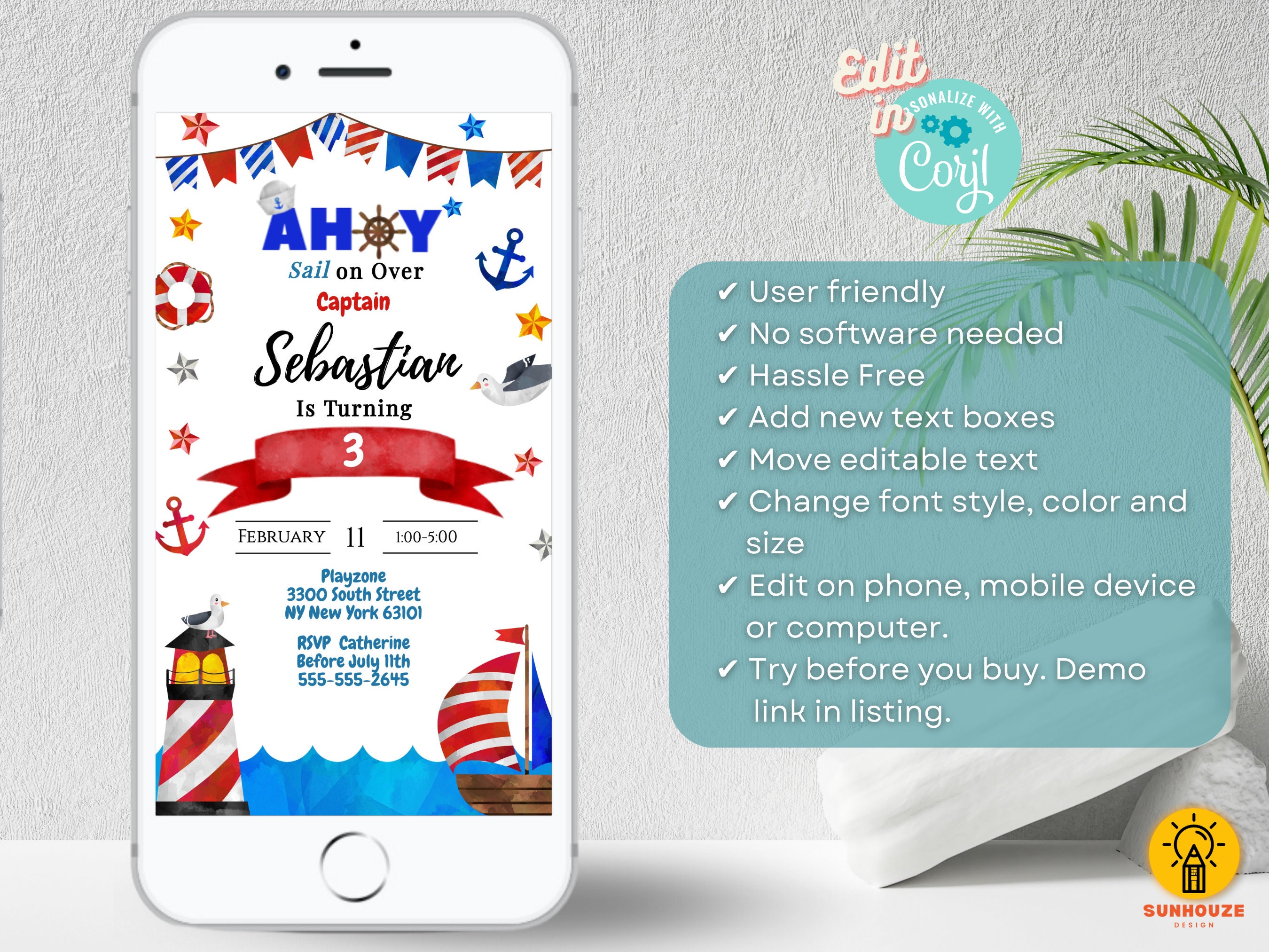 Nautical Invitation Template for Any Age Birthday Party, Ahoy Captain ...