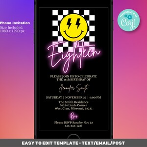 18th Birthday Invitation Template - Editable Template Digital Evite ...