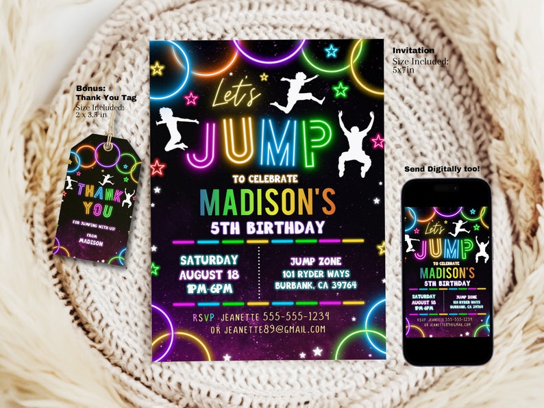 Editable Jump Birthday Invitation 5x7 Printable | Lets Jump Trampoline ...
