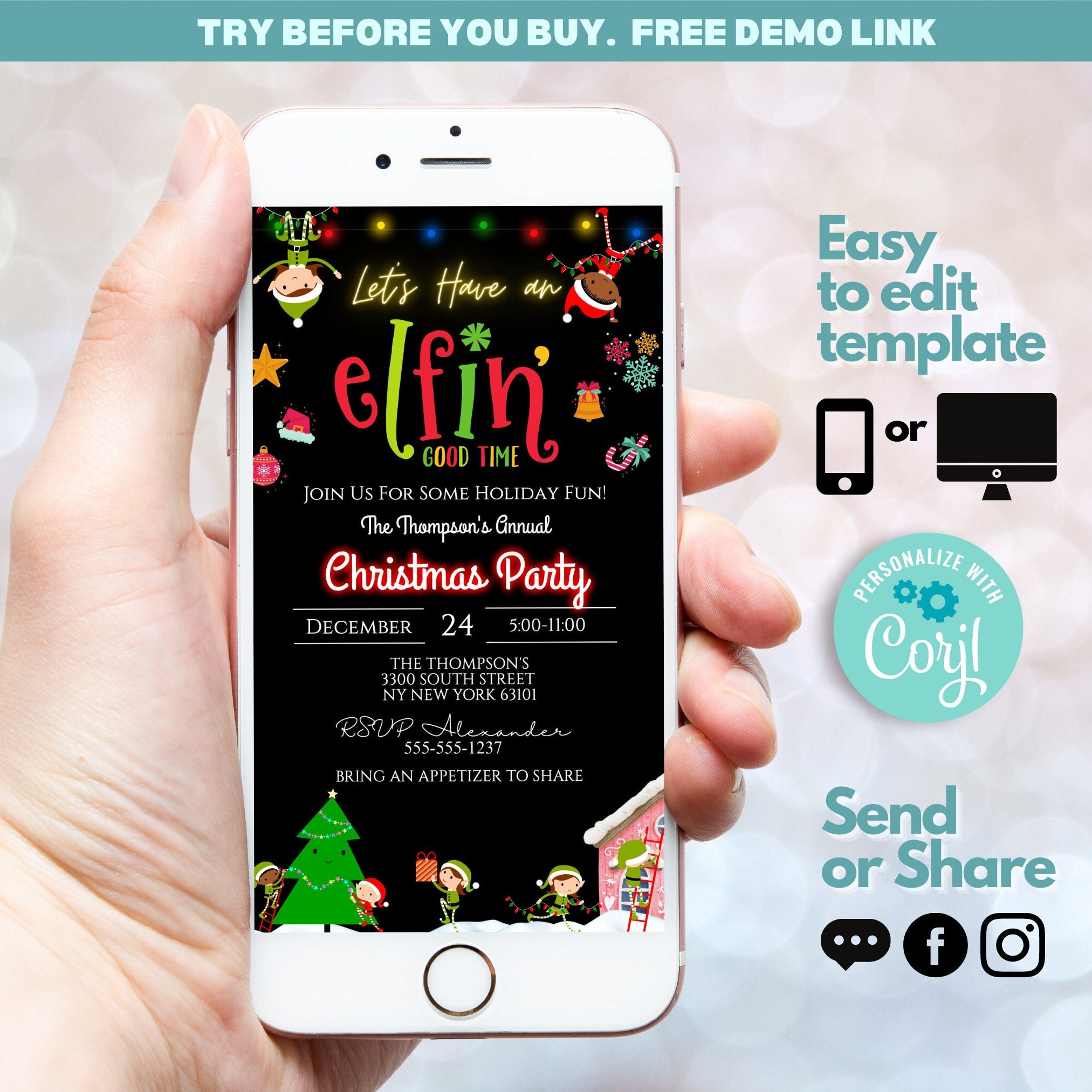 Elfin Good Time Invitation Template - Christmas Elf Holiday Invite for ...