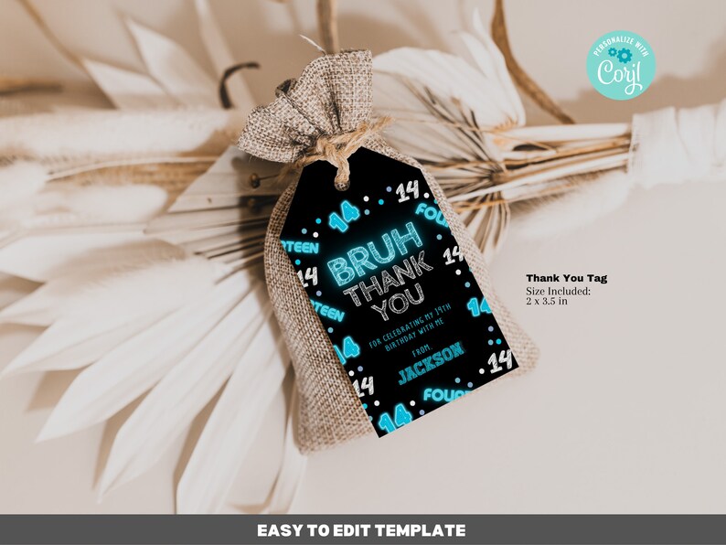 Editable 14th Bruh Neon Birthday Invitation, Boy Birthday Party, Bruh ...