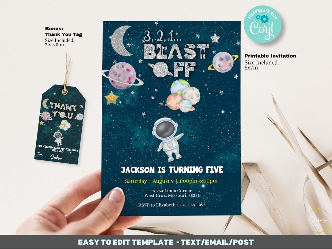 Editable Space Birthday Party Invitation Template, Space Party, 321 ...