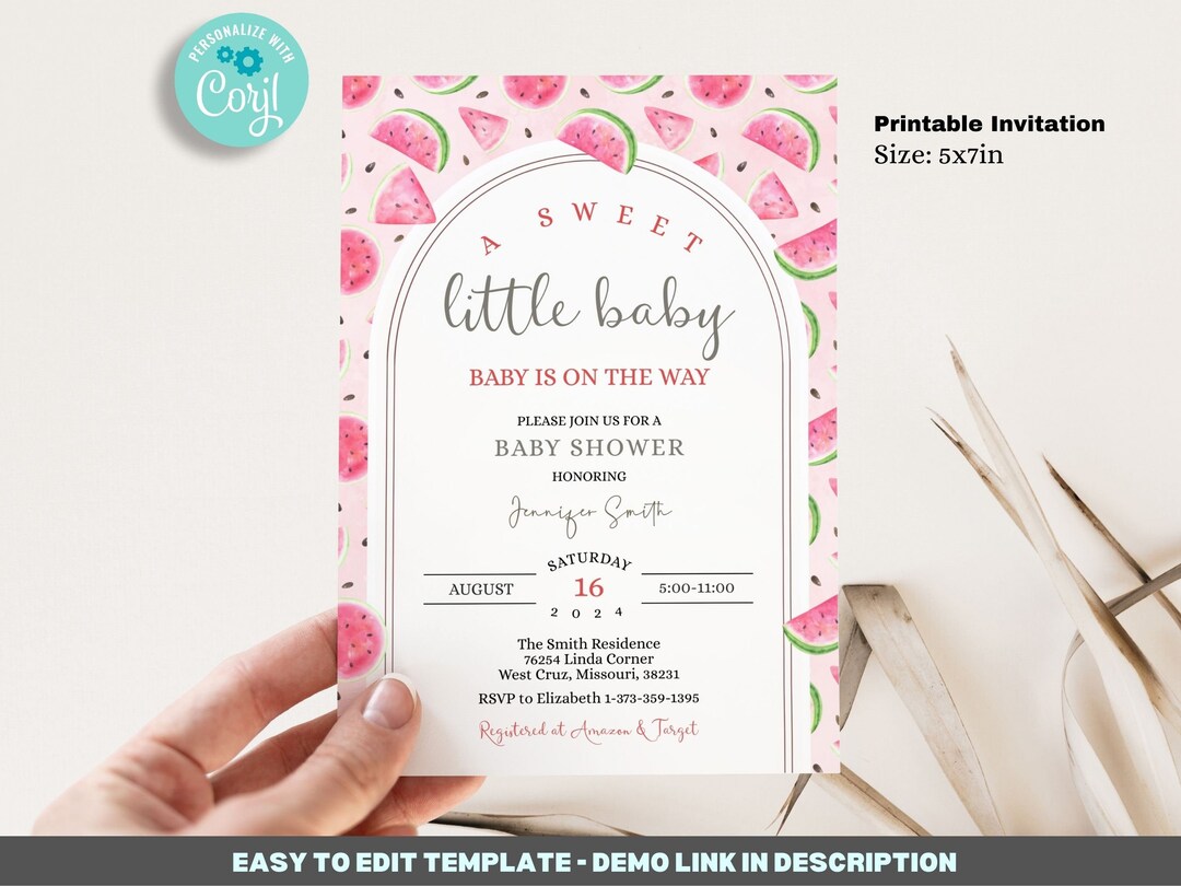 Editable Watermelon Baby Shower Invitation Template Bundle, Sweet Baby ...