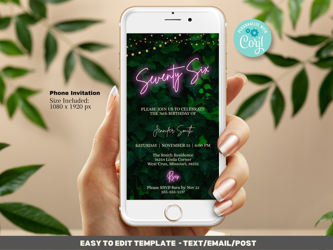 76th Birthday Invitation Template - Editable Template Digital Evite ...