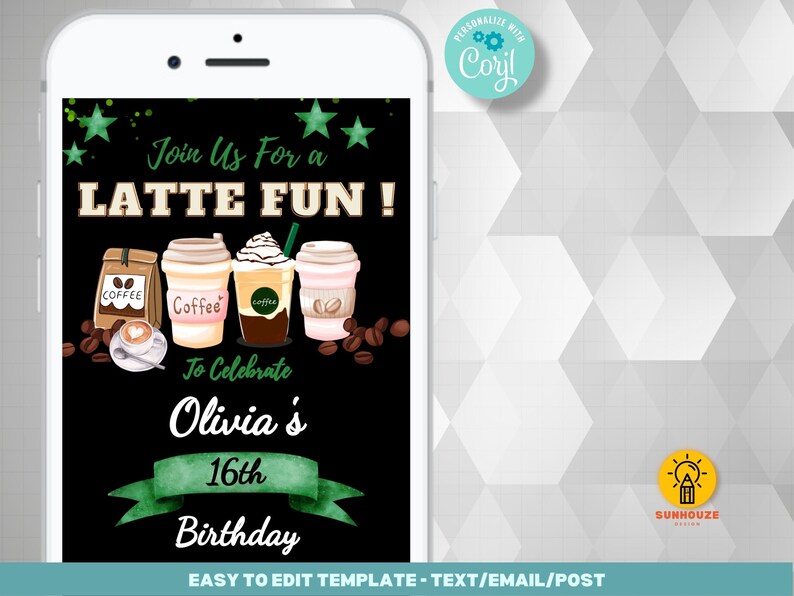 Plantilla de invitación de cumpleaños de cafetería / Invitación a ...