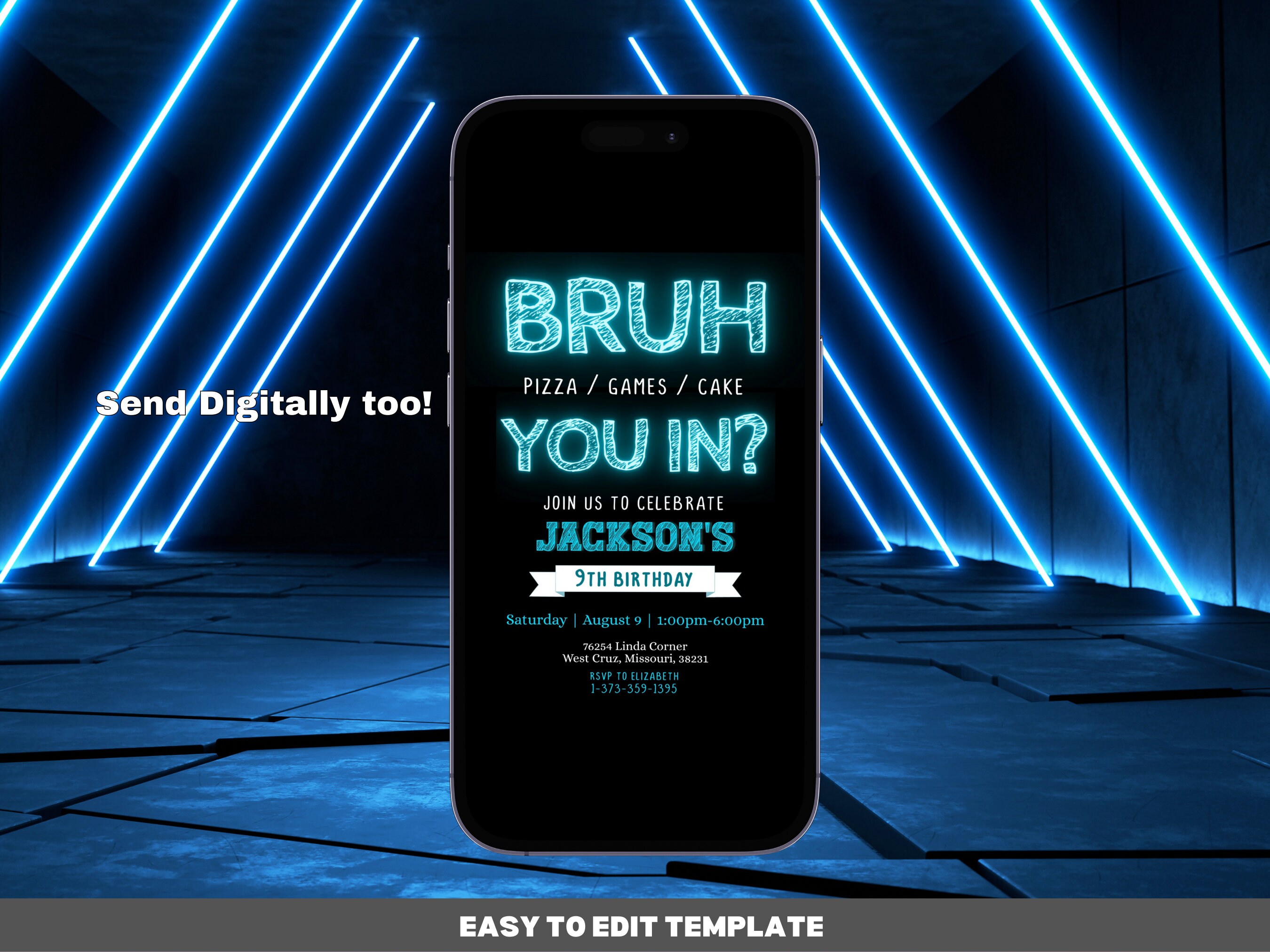 Editable Bruh Neon Birthday Invitation, Boy Birthday Party, Bruh You in ...
