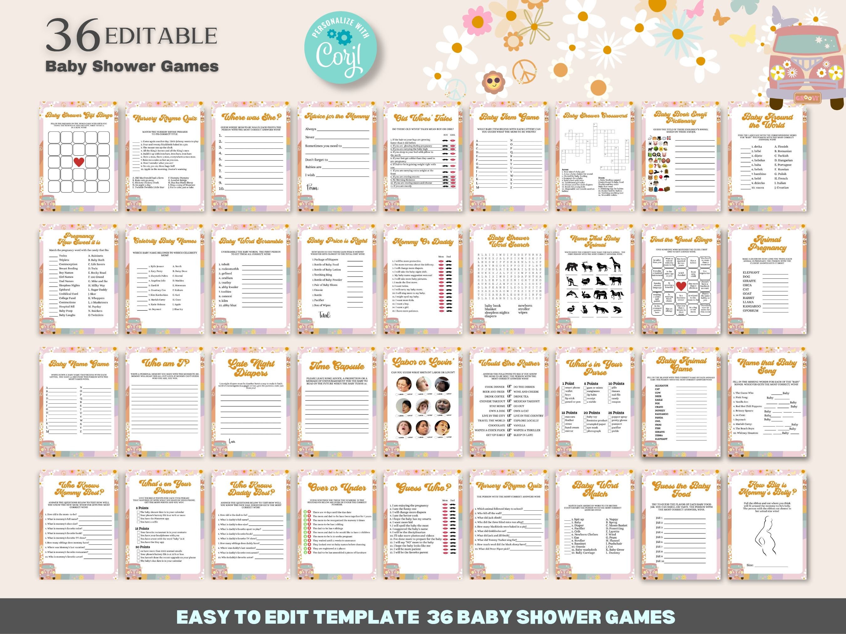 Paquete de juegos de baby shower Groovy editables plantilla - Etsy México