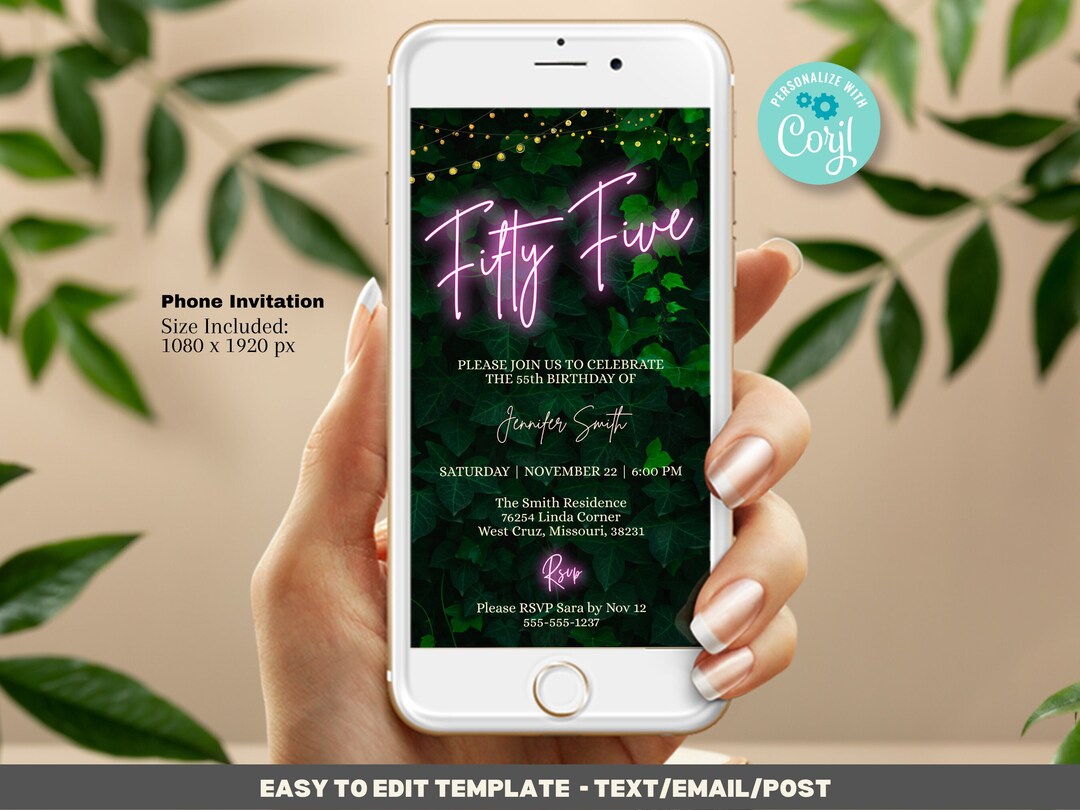 55th Birthday Invitation Template - Editable Template Digital Evite ...