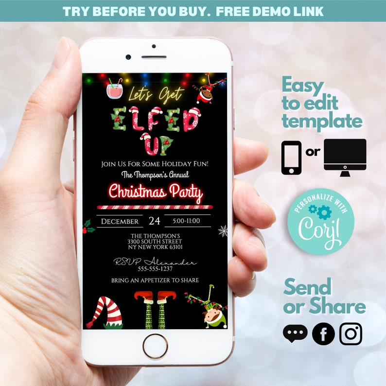 Let's Get Elfed up Invitation Template - Holiday Invite for Phone ...