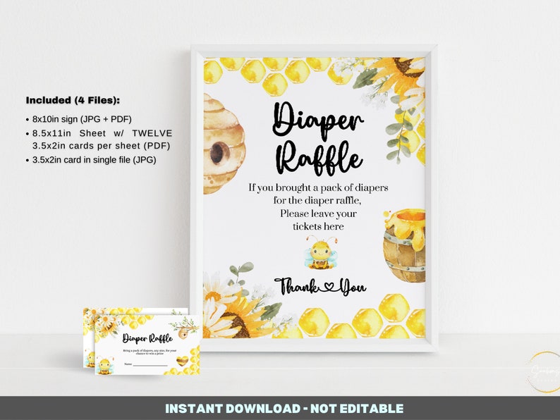 Bee Diaper Raffle Sign - Bee Baby Shower - Sweet as Can Bee Baby Shower ...